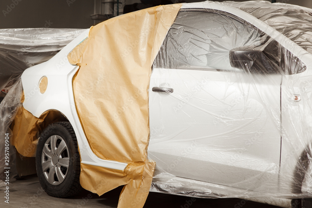 Repairing car body, surface preparation for spray painting. Stock Photo ...