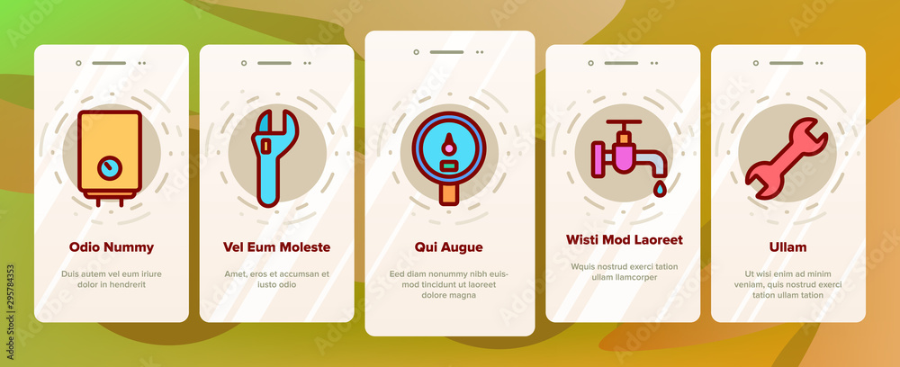 Plumbing Fixtures Onboarding Mobile App Page Screen Vector Icons Set ...