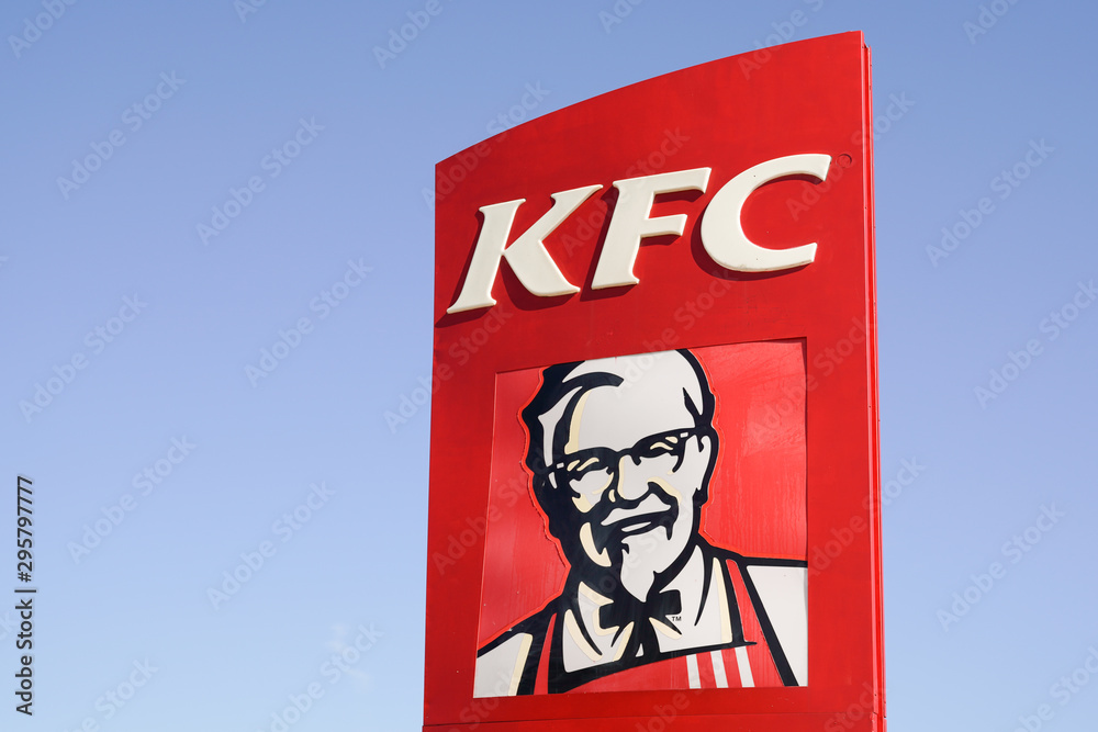 KFC sign at fast food restaurant Kentucky Fried Chicken world second ...