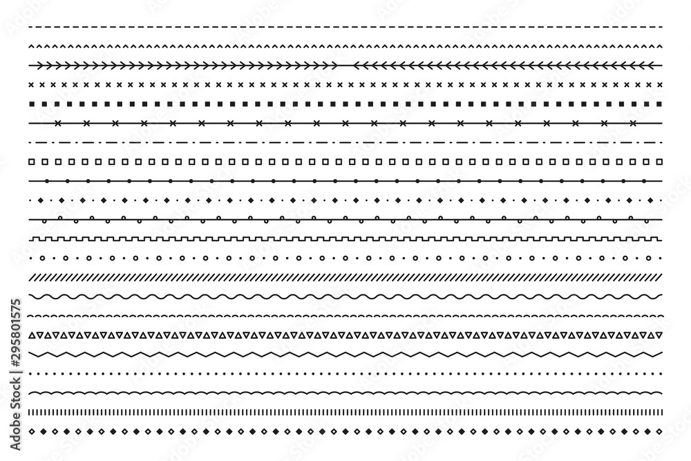 Set of hand drawn vector line border. Lines, borders, underline pencil ...