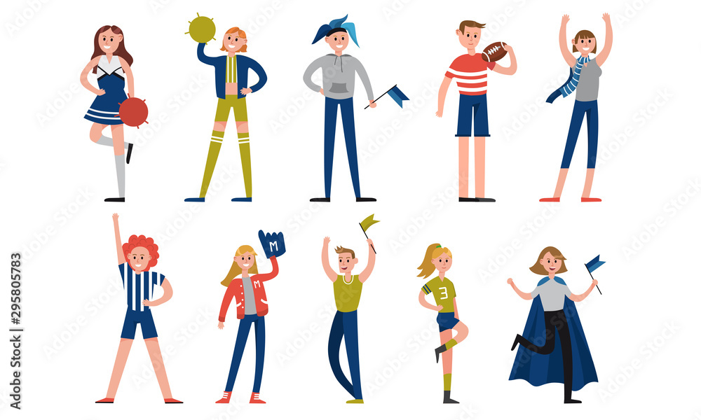 Fans Of Different Sports With Equipment Vector Illustration Set ...