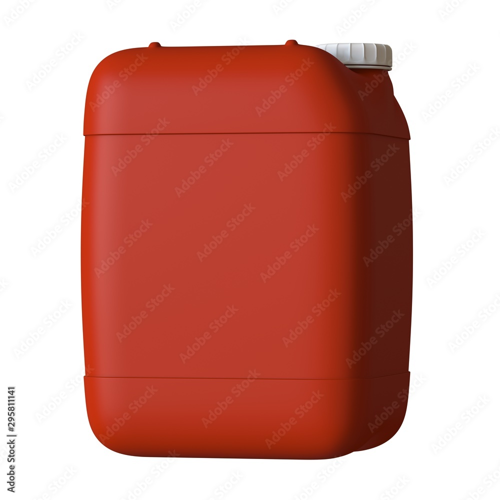 Red canister with engine oil or lubricant isolated on white background ...
