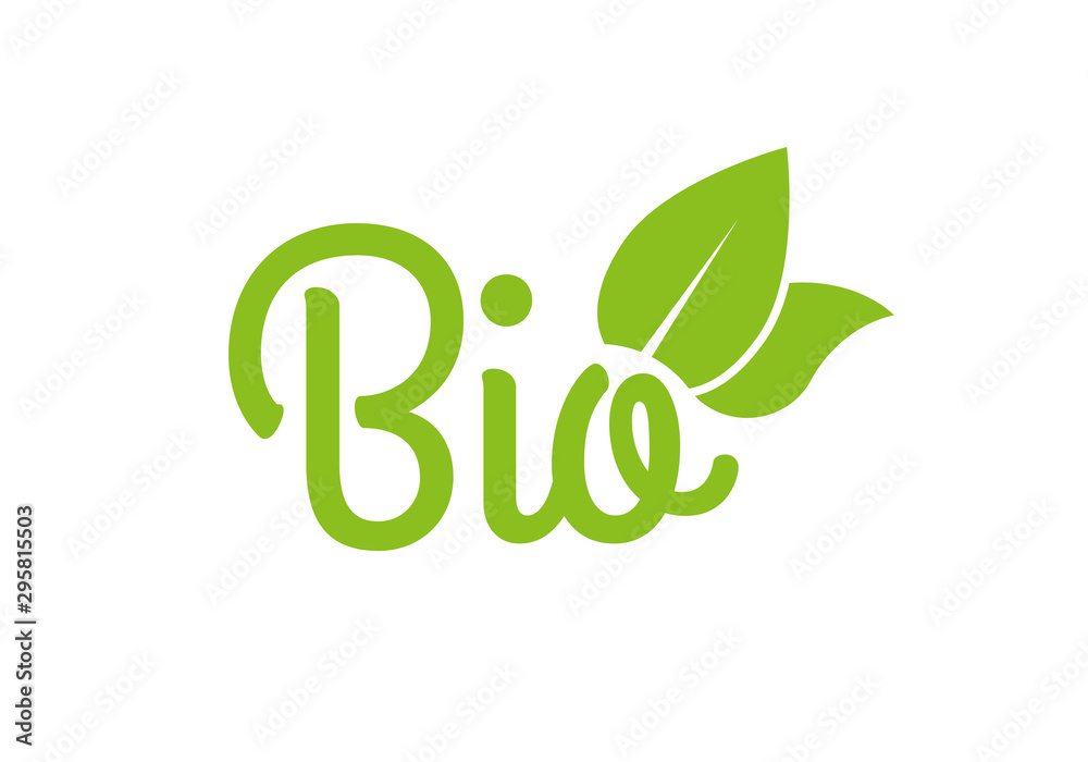 Bio icon or logo. Healthy food and product label with green leaves ...