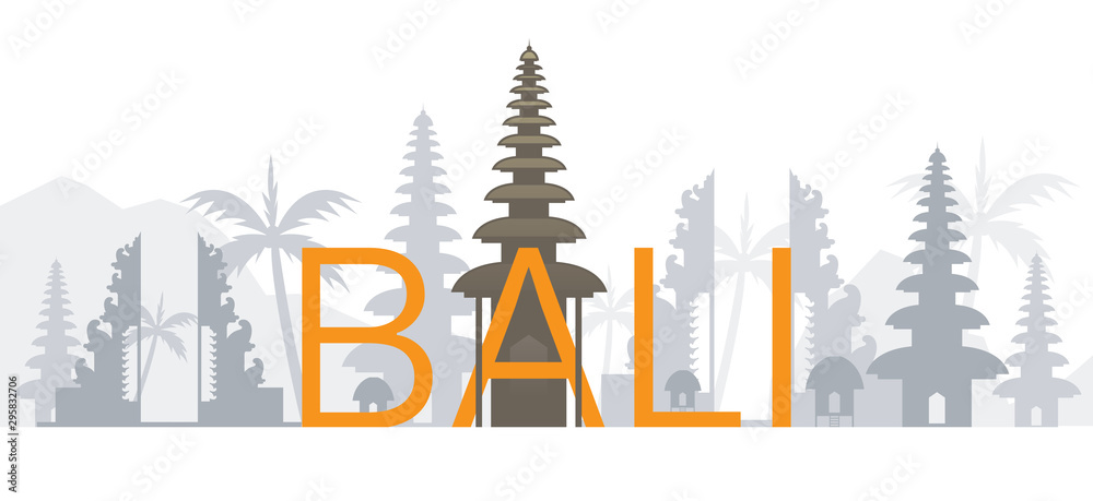 Bali, Indonesia Skyline Landmarks with Text or Word Stock Vector ...