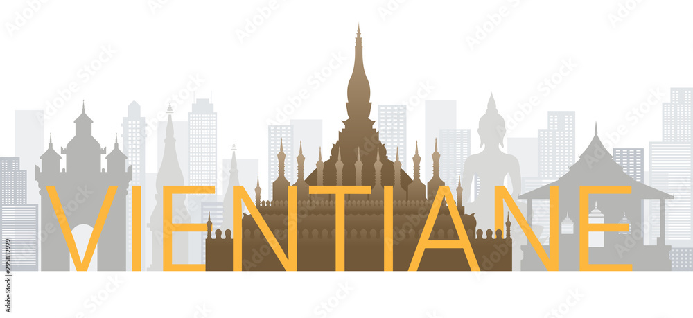 Vientiane, Laos Skyline Landmarks with Text or Word Stock Vector ...