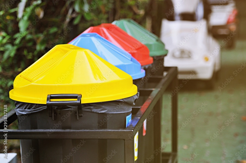 4 deference colors of waste bin, Plastic waste bin, Color separation ...