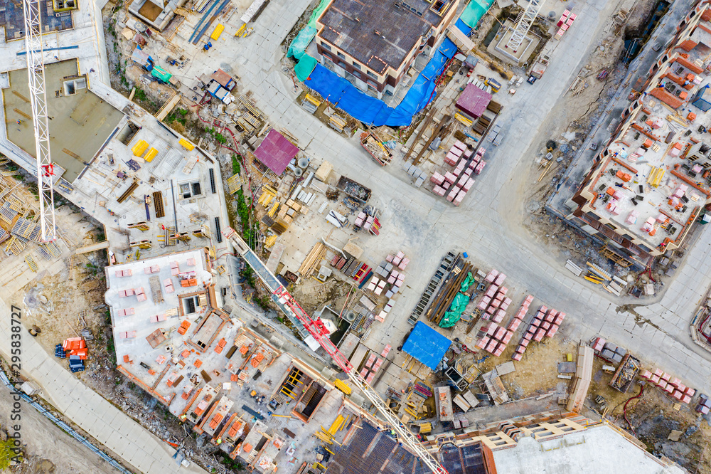 Top view of the construction site. A new residential quarter is being ...