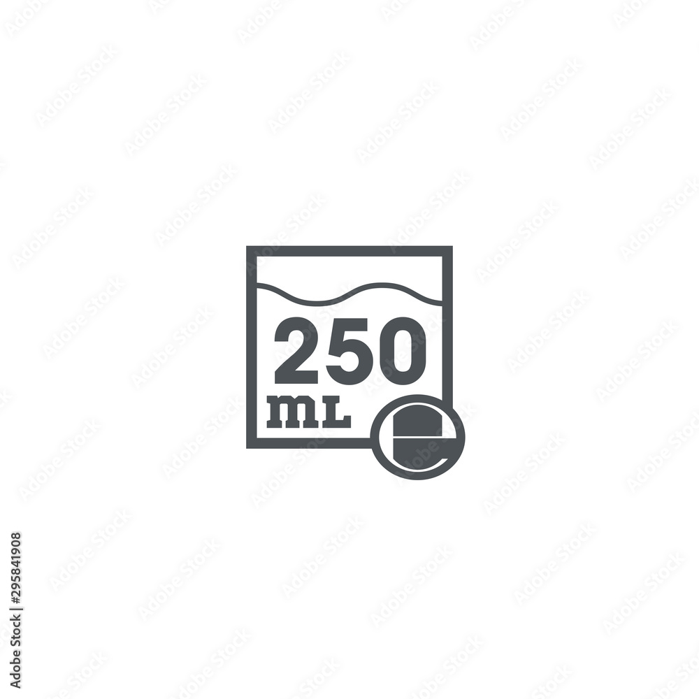 Liter l sign (l-mark) estimated volumes 250 milliliters (ml) Vector ...