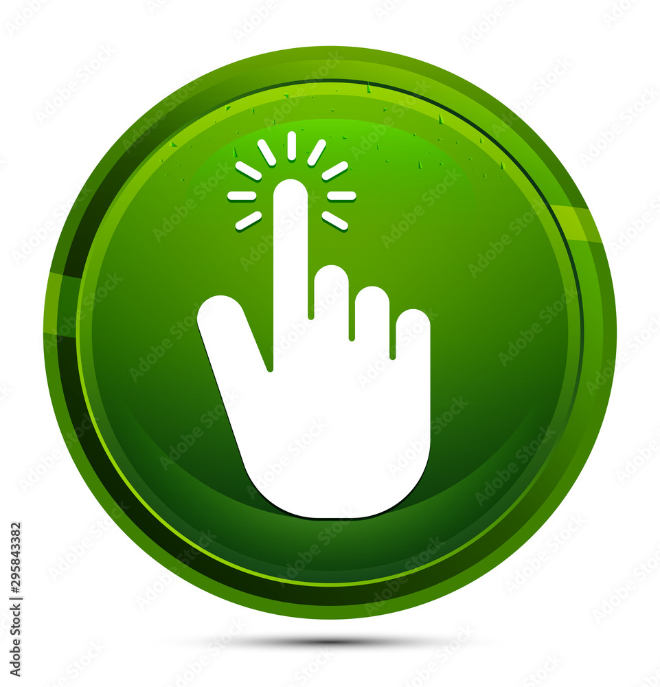 Hand cursor click icon glassy green round button illustration Stock ...