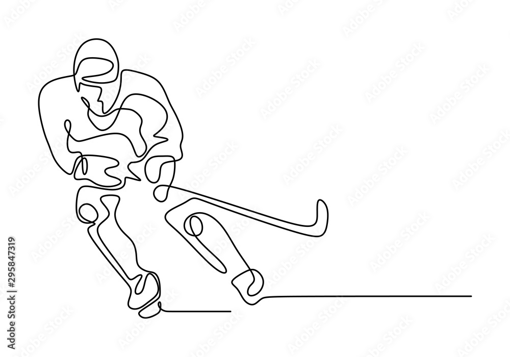 Man playing ice hockey sport. Continuous line drawing vector ...