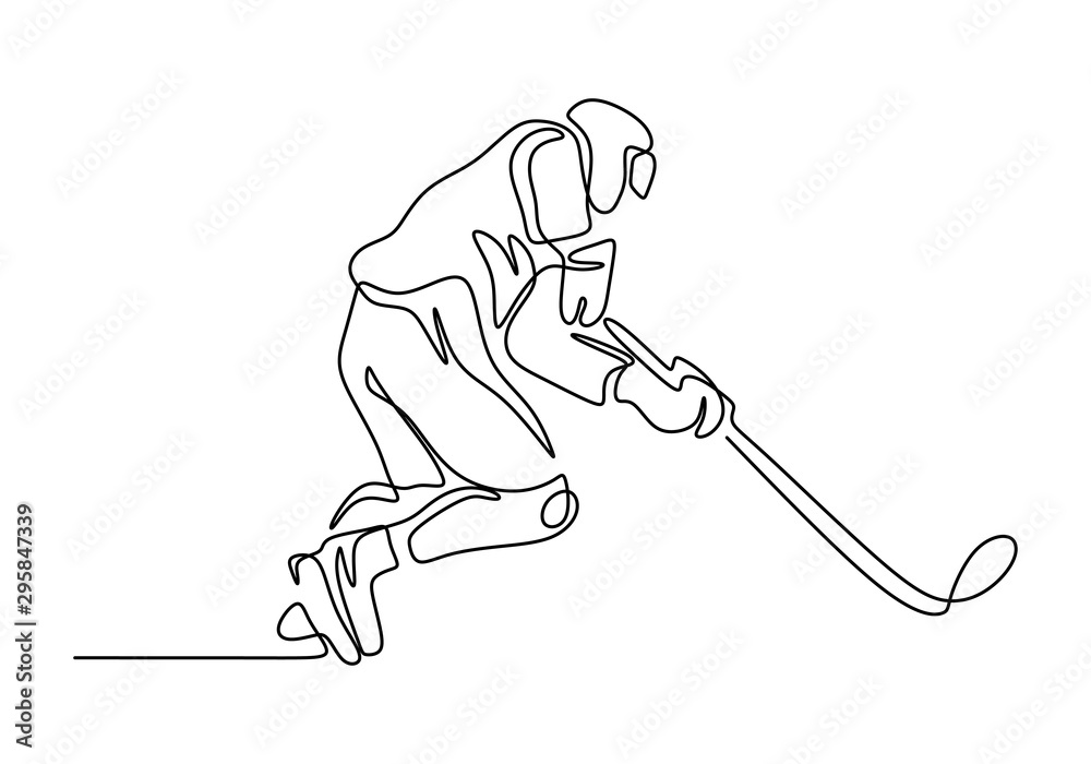 Continuous line drawing of ice hockey player. One hand drawn sketch ...