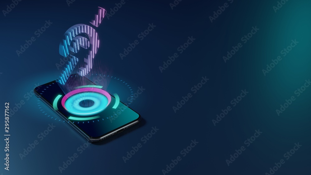 3D rendering neon holographic phone symbol of deaf icon on dark ...