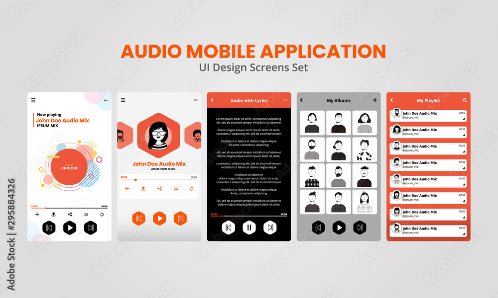 Audio Mobile Application - UI Design Set of Screens Stock Vector ...