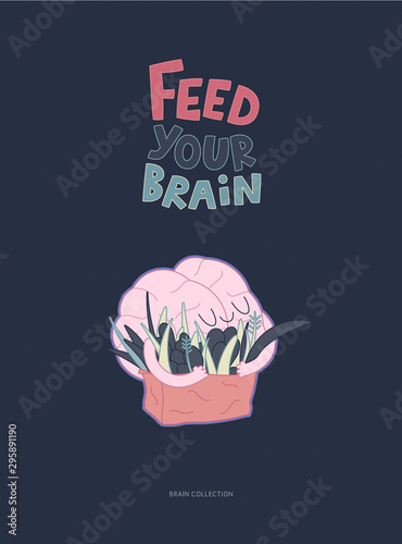 Feed your brain poster - an outlined cartoon vector illustration of ...