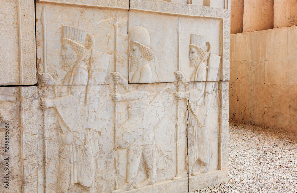 Image of ancient Persian ambassadors. An ancient relief on the walls of ...
