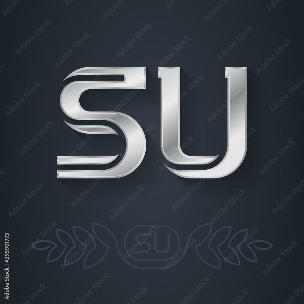 SU - Metallic 3d icon or logotype template. S and U initial silver logo ...