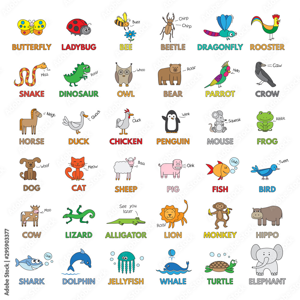 Cartoon Animals for Children Education Stock Vector | Adobe Stock