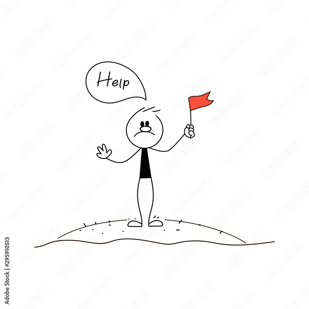 Doodle stick figure: Man or businessman standing and surviving alone on ...