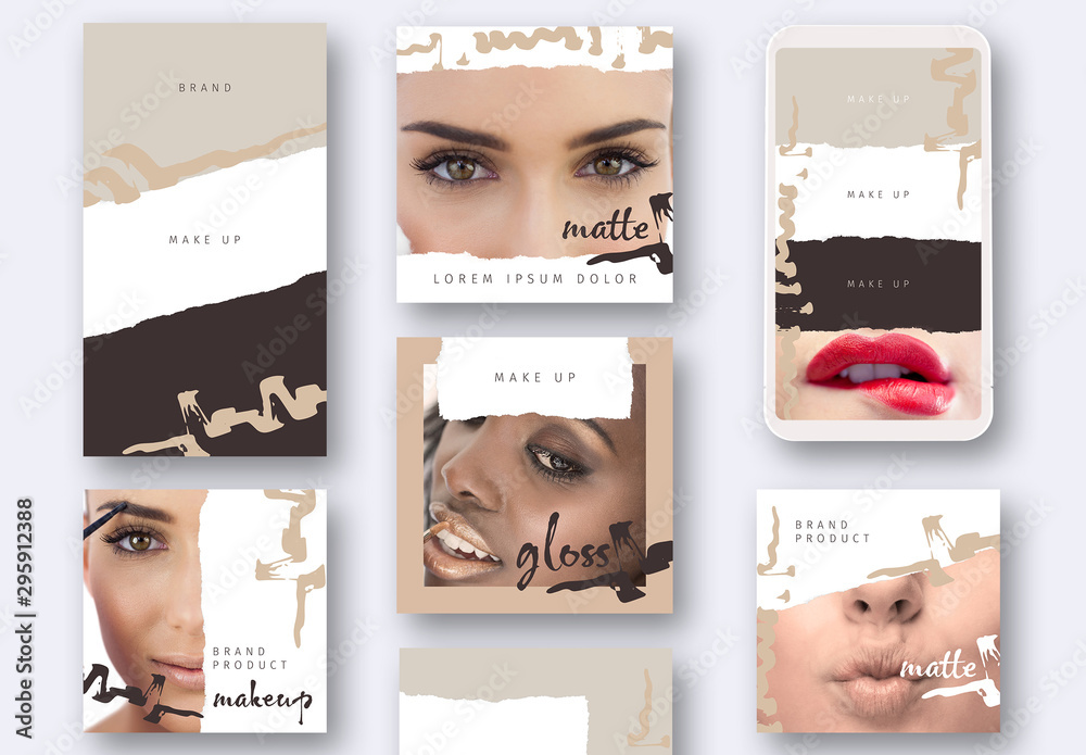 Social Media Post Set with Brushstroke Elements Stock Template | Adobe ...