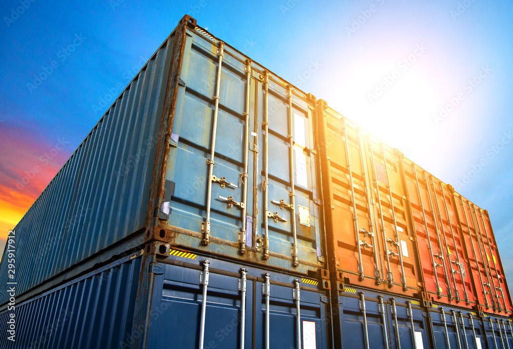 Stack of containers box from Cargo freight ship for import-export at ...