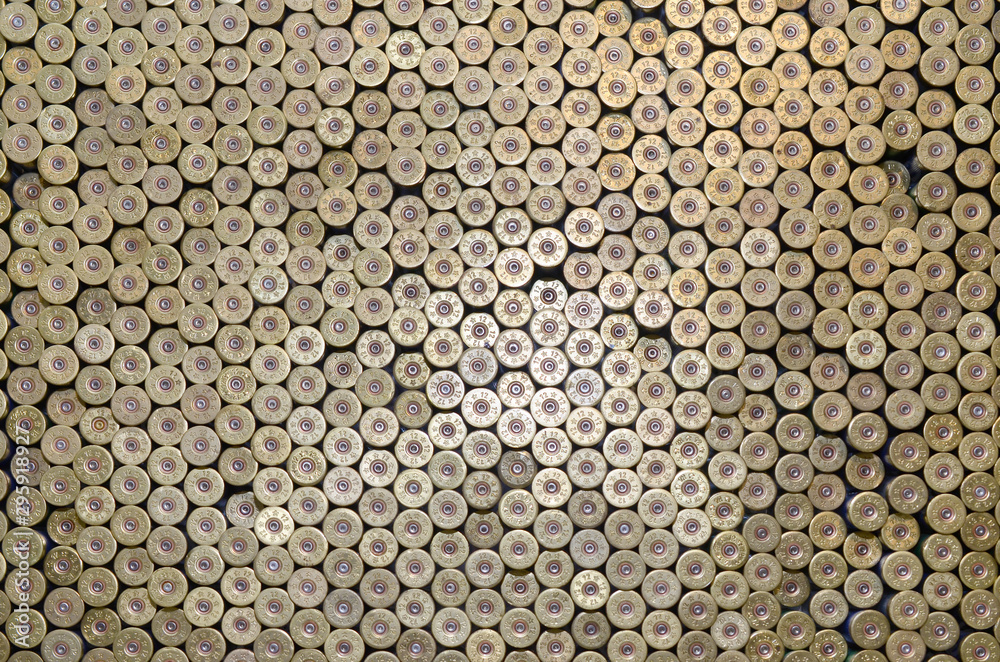 Pattern of 12 gauge cartridges for shotgun bullets. Shells for hunting ...