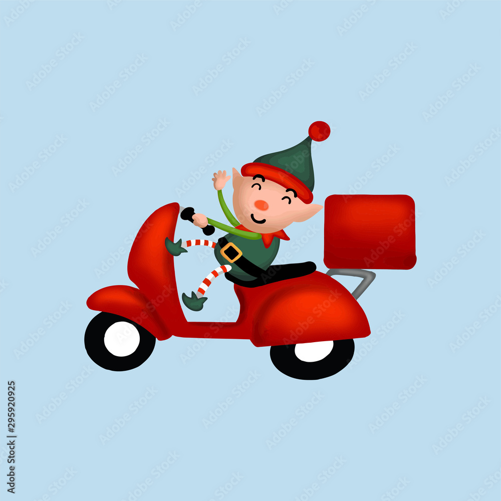 Handdrawn Christmas Illustration Elf Delivery Stock Vector | Adobe Stock