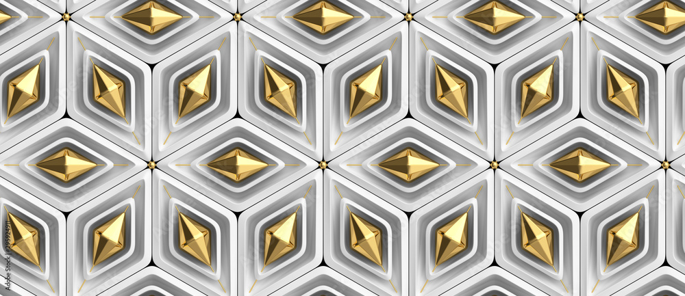 Wallpaper of 3D white rhombuses with white and gold decor elements ...