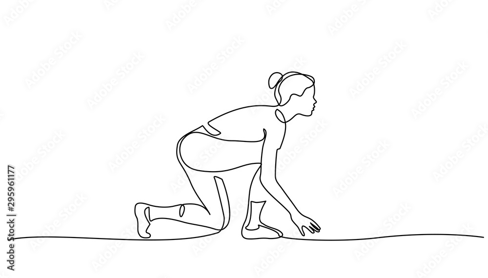 Woman sitting in starting position one line draw Stock Vector | Adobe Stock
