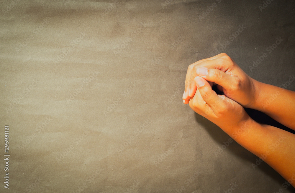 Praying hands top view. Prayer to god with faith and hope young hand on ...