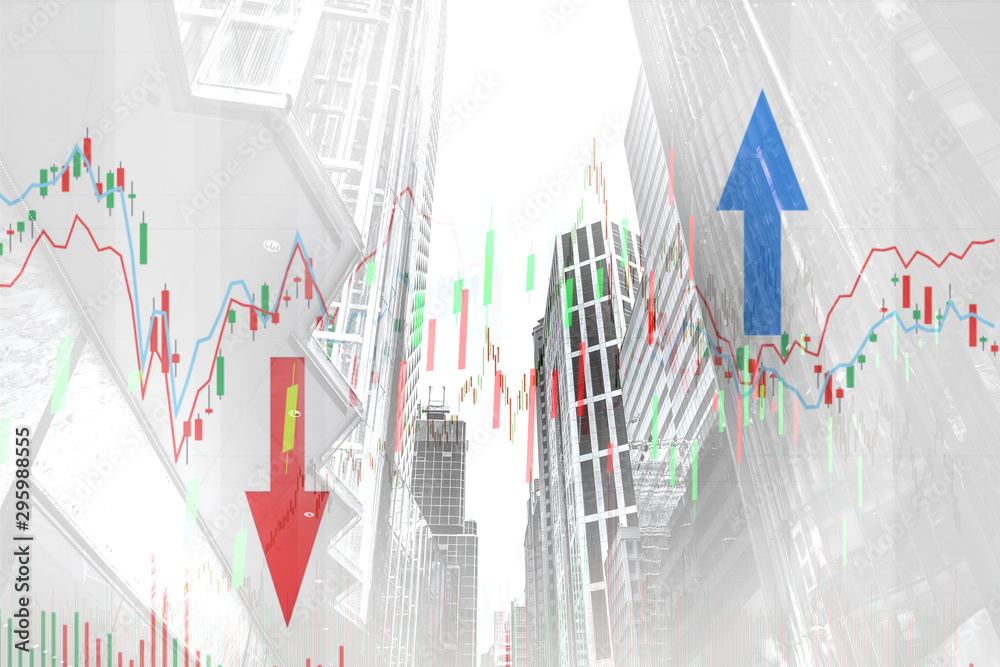 Stock index graph and chart in modern building background (red bear ...