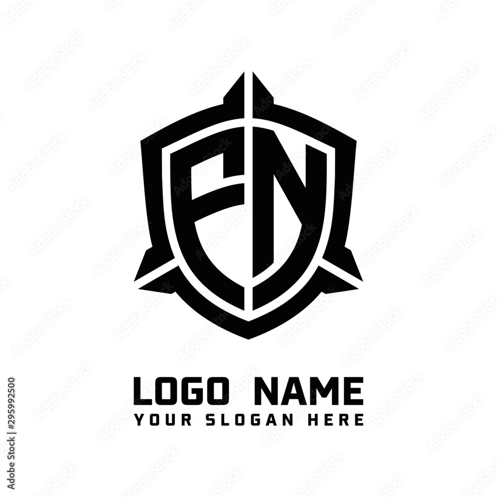 initial FN letter with shield style logo template vector. shield shape ...