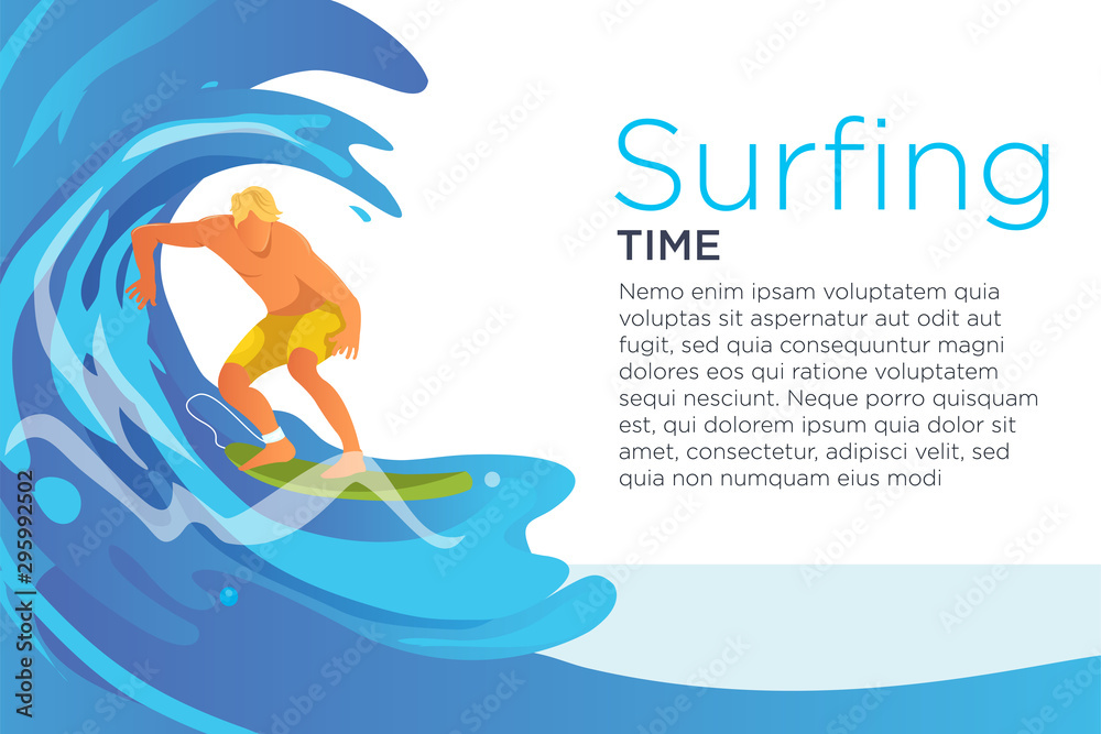 Landing Page of surfing man on a beach. Template surfing man for ...