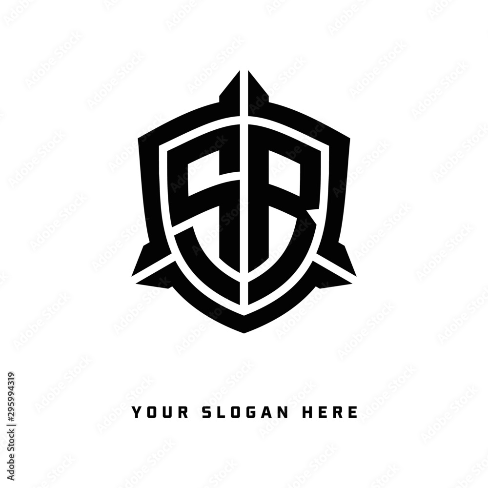 initial SR letter with shield style logo template vector. shield shape ...