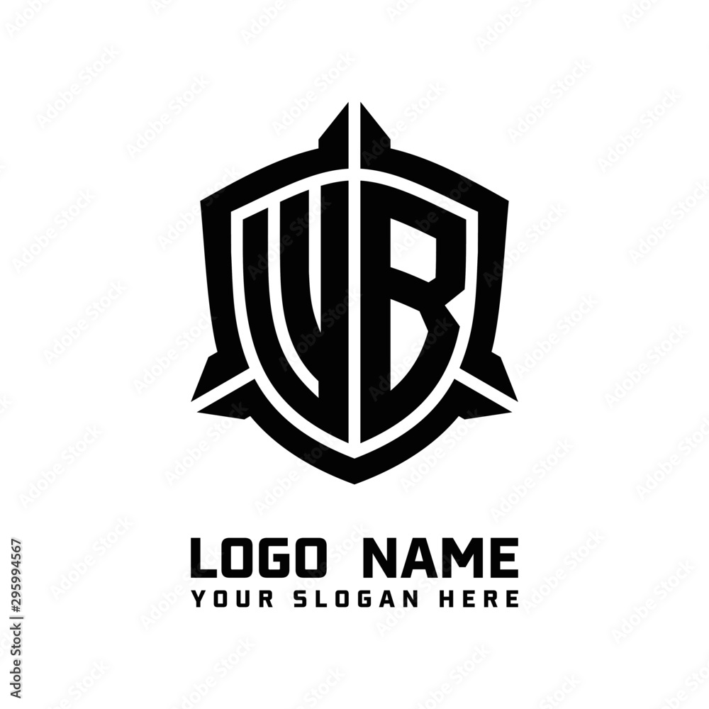 initial WB letter with shield style logo template vector. shield shape ...