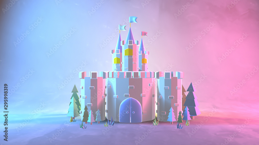 Cartoon neon castle. 3d rendering picture. Stock Illustration | Adobe Stock