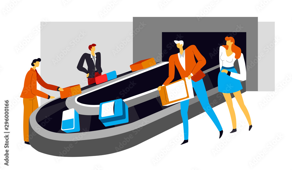 Airport conveyor belt, baggage carousel, suitcase scanning Stock Vector ...