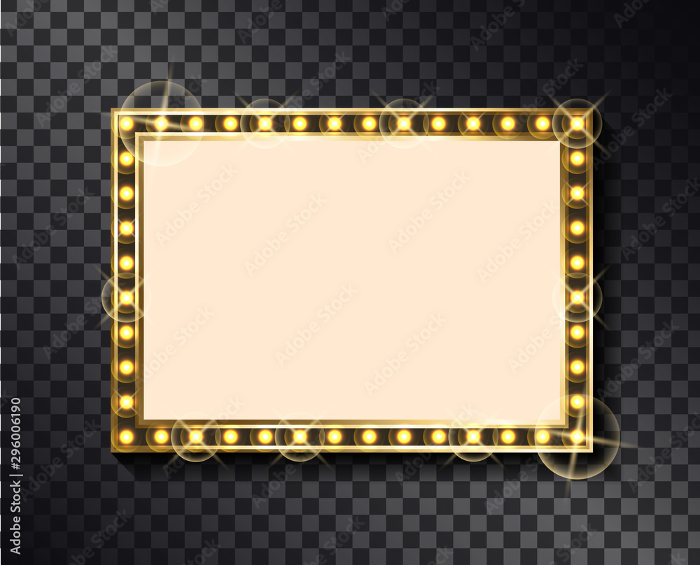Rectangular glittering frame with neon light bulbs isolated on ...