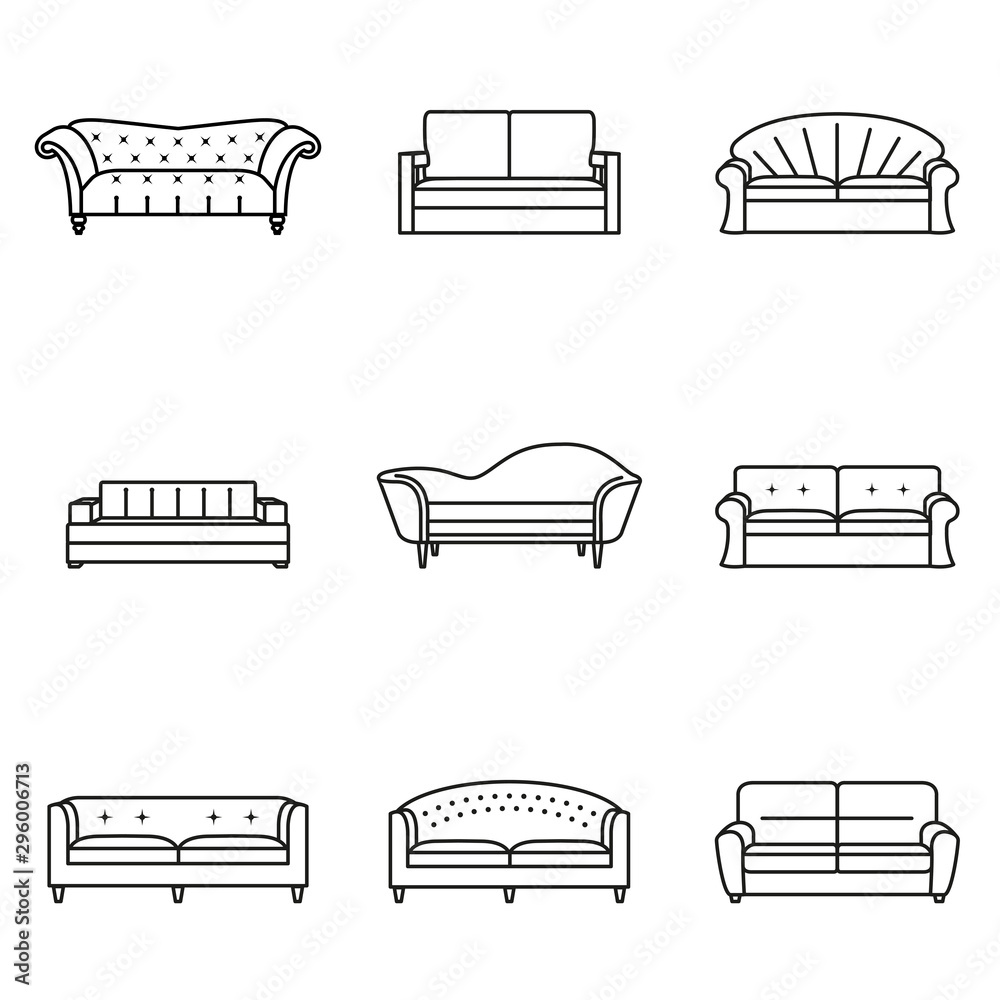 Sofa icon line set. Modern, vintage and retro sofa collection ...