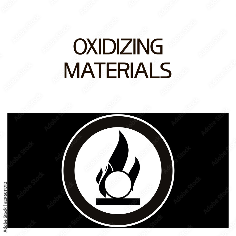 Oxidizing materials.Sign. Hazardous substances warning sign, black and ...
