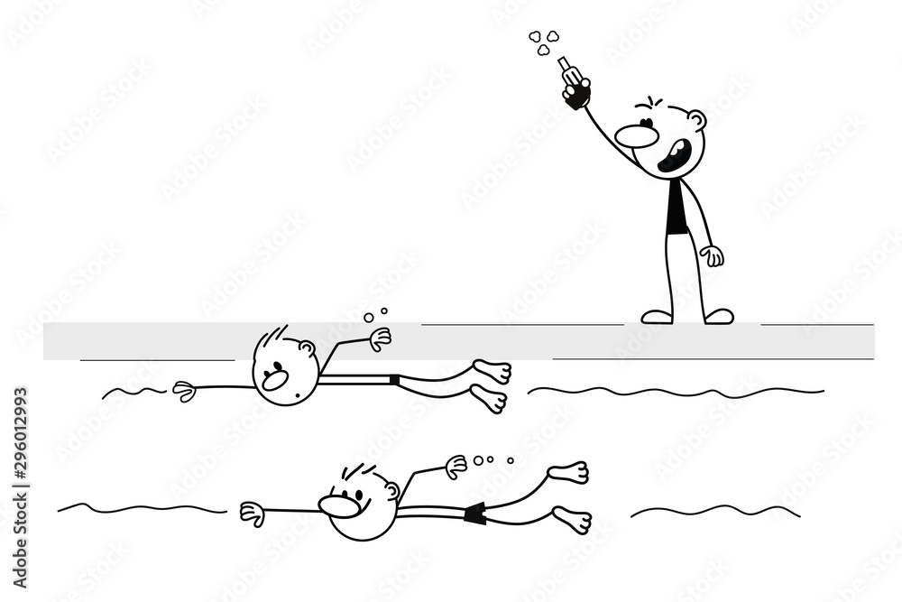Doodle stick figure: swimmers in a race. Vector. Stock Vector | Adobe Stock