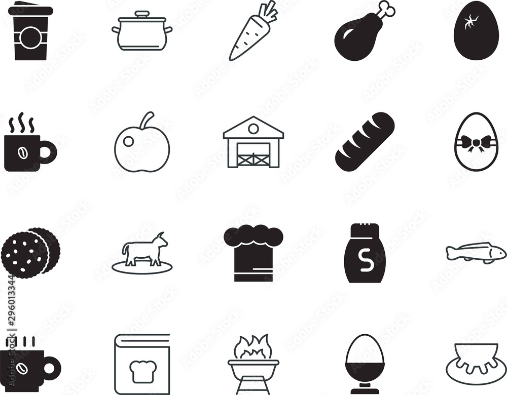 food vector icon set such as: saucepan, lunch, outdoor, picnic, fish ...