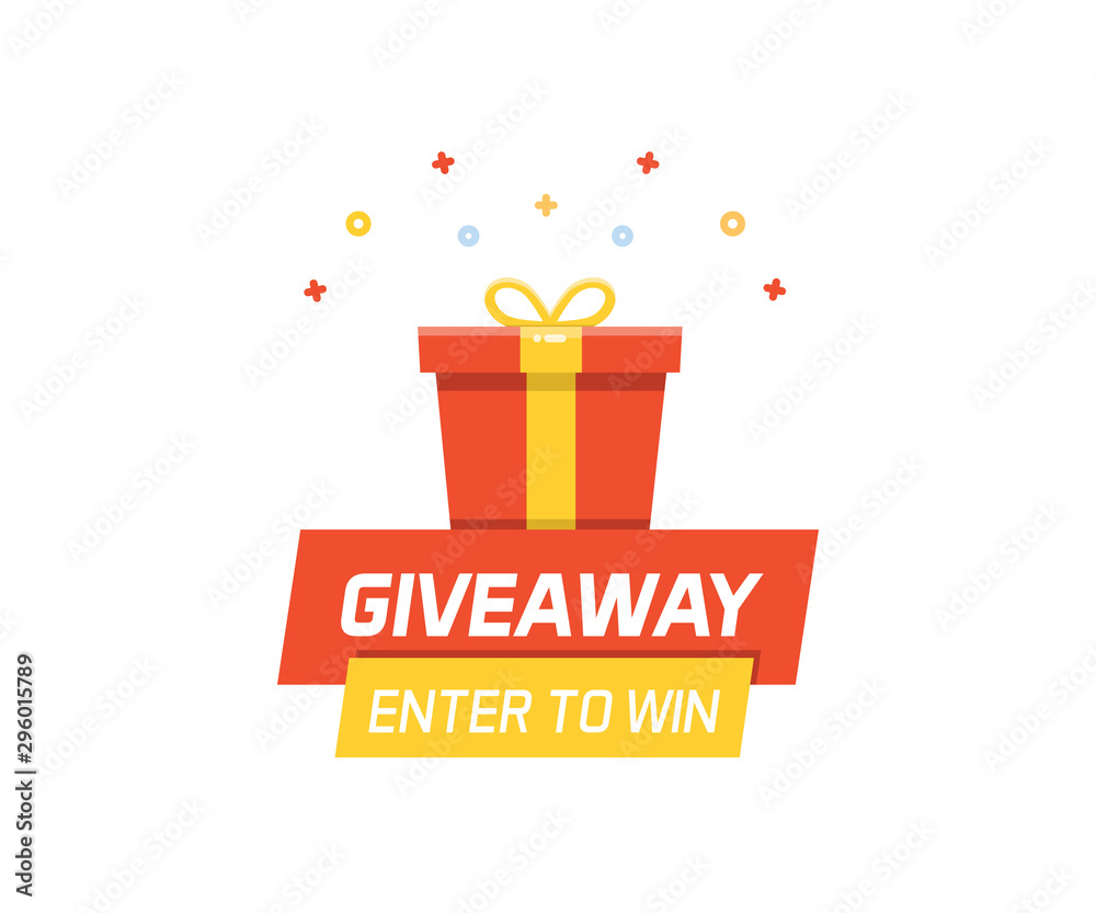 Prize box with fireworks and confetti. Giveaway, Enter to win design ...