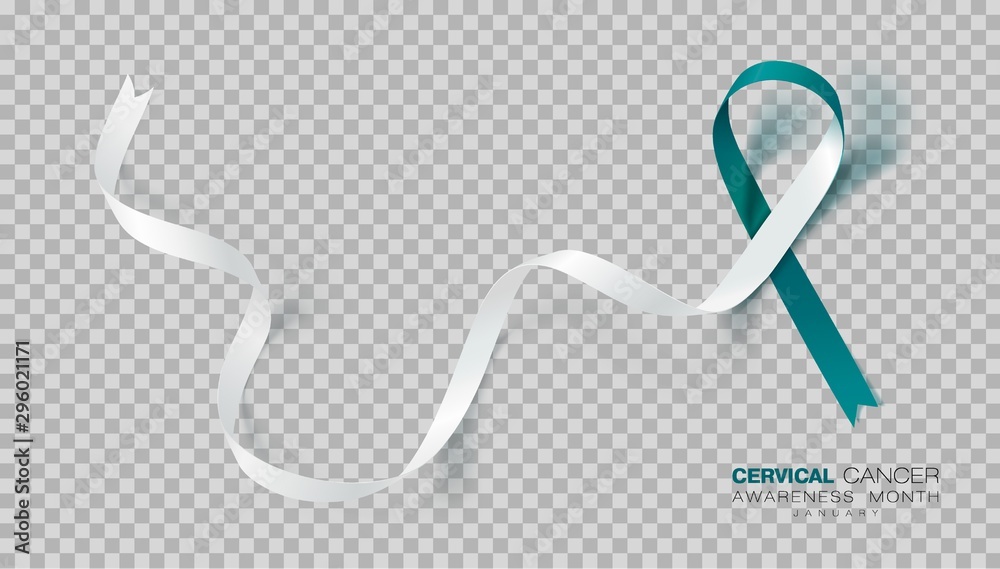 Cervical Cancer Awareness Month. Teal And White Ribbon Isolated On ...