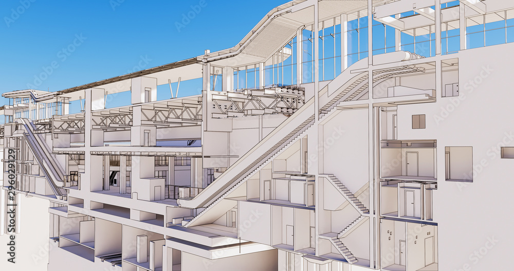 Сross-section view of BIM model of the metro station and transport hub ...