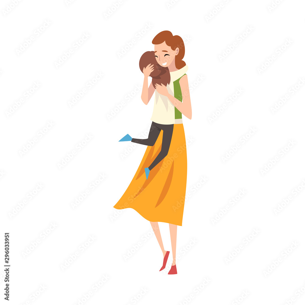 Mom and daughter cuddle cartoon vector illustration Stock Vector ...