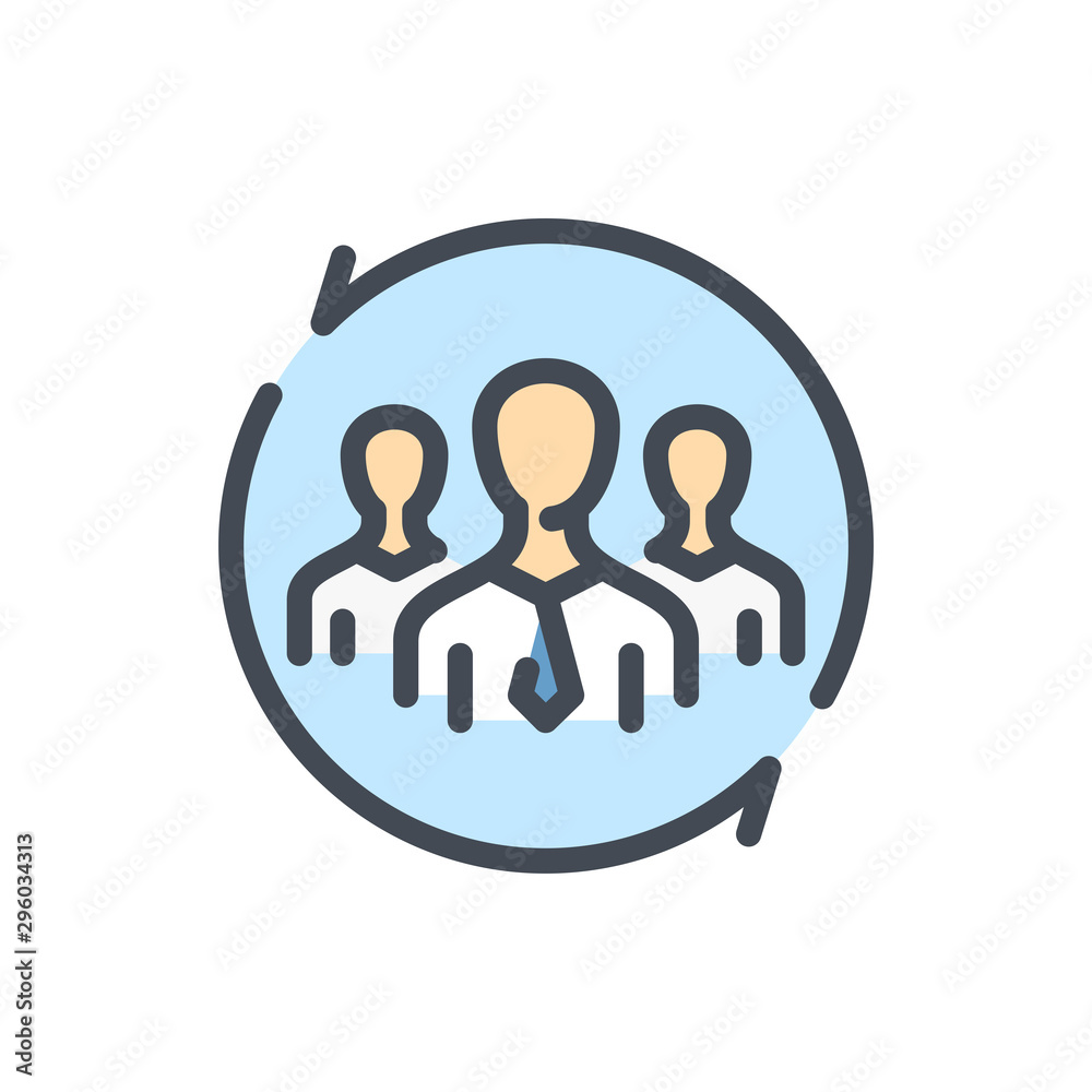 Updating workflow color line icon. Business team with refresh arrows ...