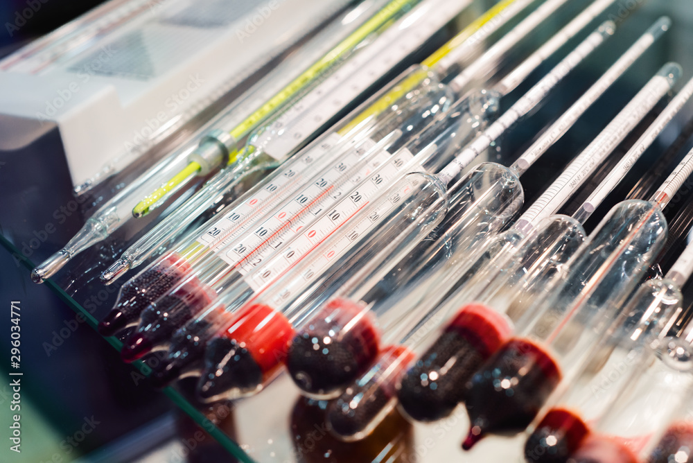 Glass thermometers and density meters. Instruments for measuring ...