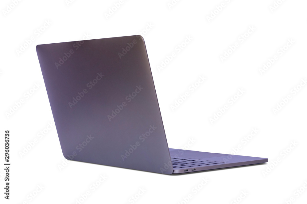 Closeup modern computer notebook in back view mockup template isolated ...