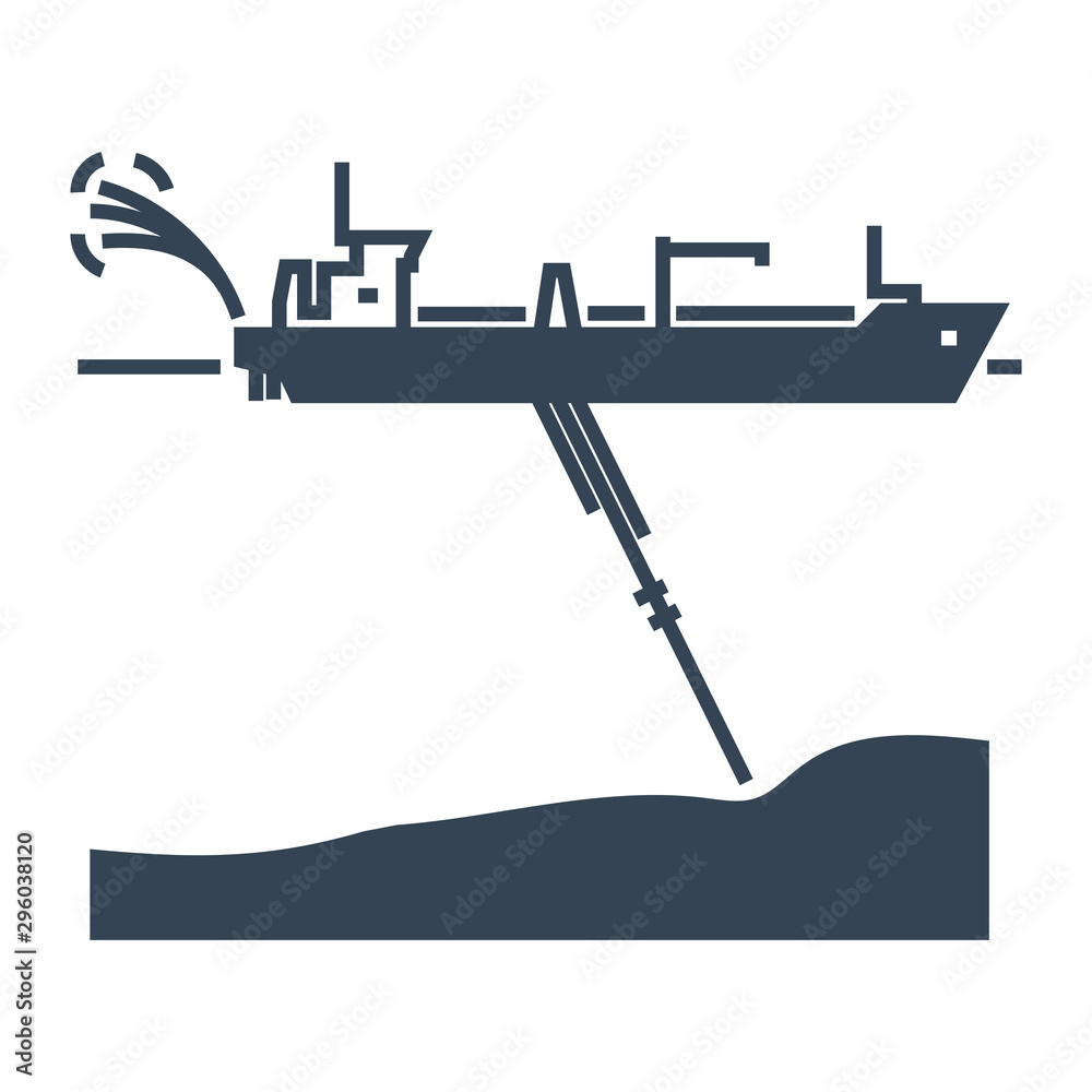 black icon dredger ship, waterway Stock Vector | Adobe Stock
