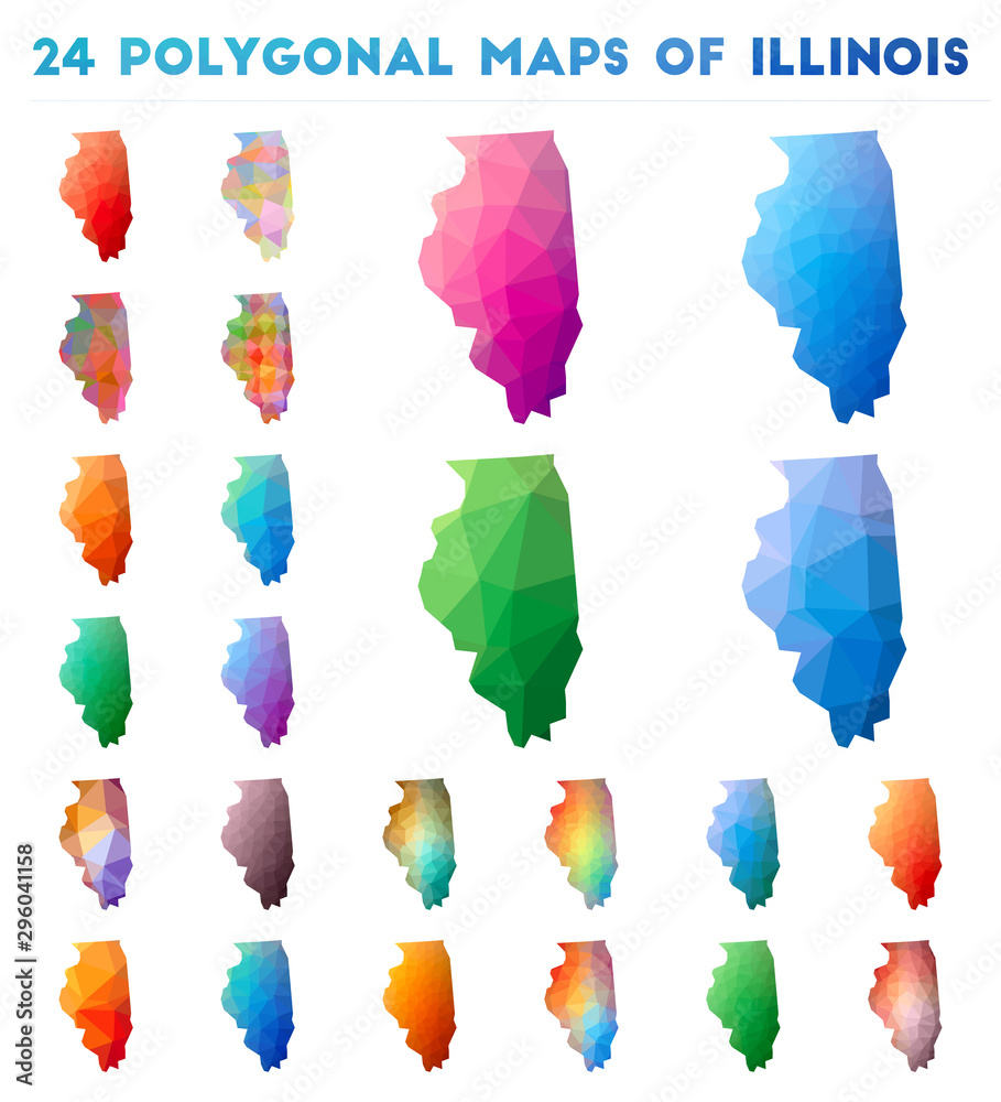 Set of vector polygonal maps of Illinois. Bright gradient map of us ...